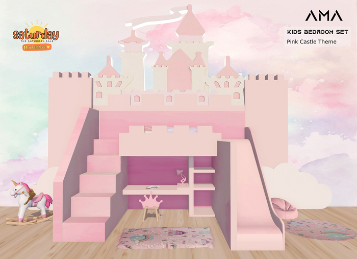 Second Life Marketplace - [AMA] Kids Bedroom Set - Pink Castle Theme ...